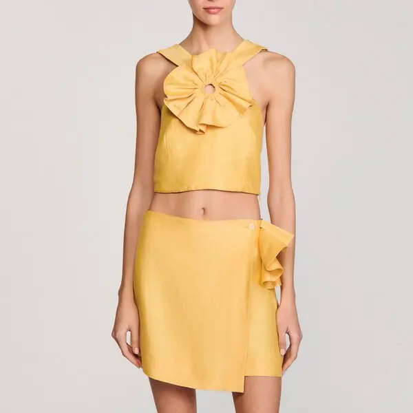 Sandro Ruffled Flower Crop Top