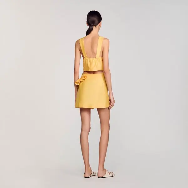 Sandro Ruffled Flower Crop Top
