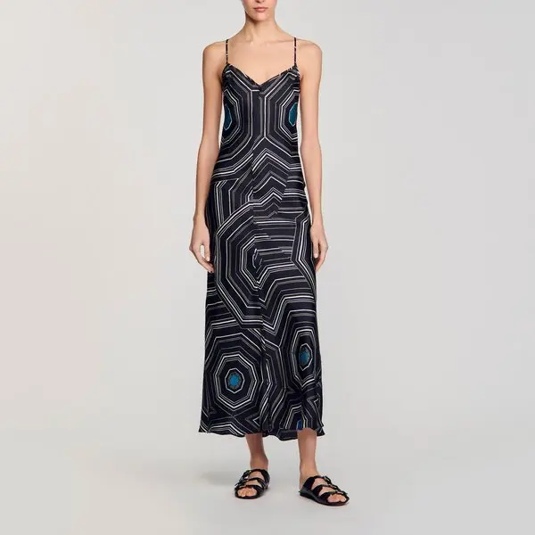 Sandro Patterned Silk Maxi Dress