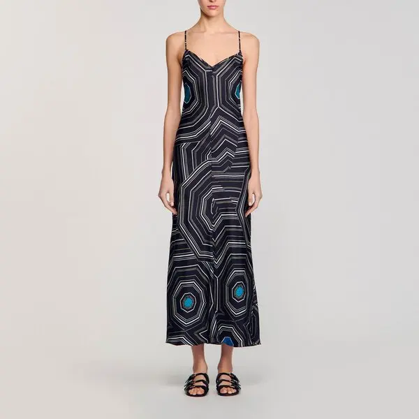 Sandro Patterned Silk Maxi Dress