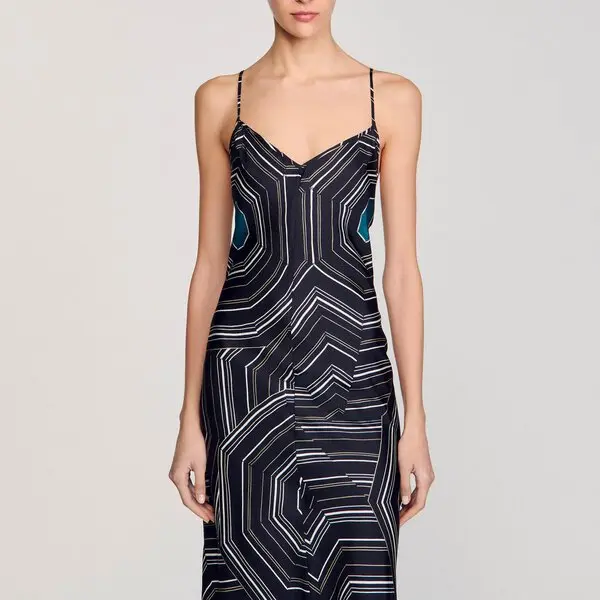 Sandro Patterned Silk Maxi Dress