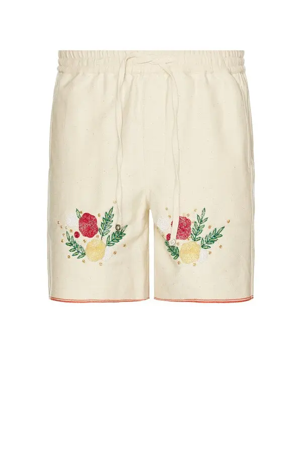 HARAGO Floral Beadwork Shorts - White