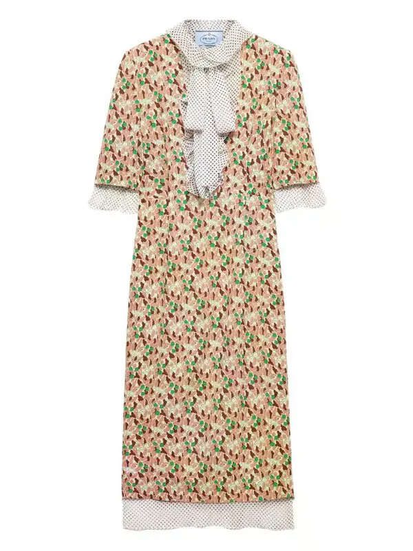 Prada Printed Georgette Midi Dress - Neutrals