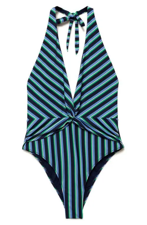 Mango Striped Halter One-piece Swimsuit - Blue