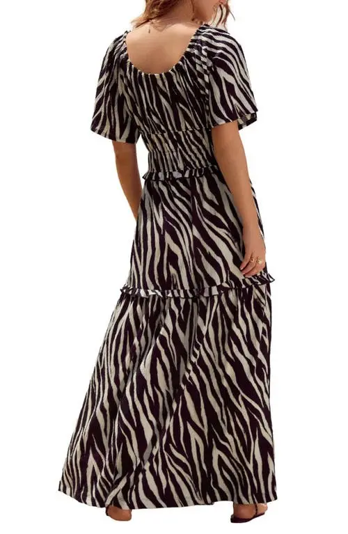 NEXT Zebra Print Tiered Maxi Dress