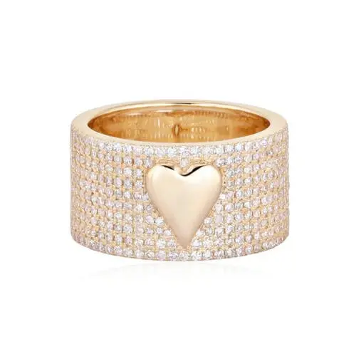 MAZIN JEWELS Pave Heart Barrel Ring - Gold
