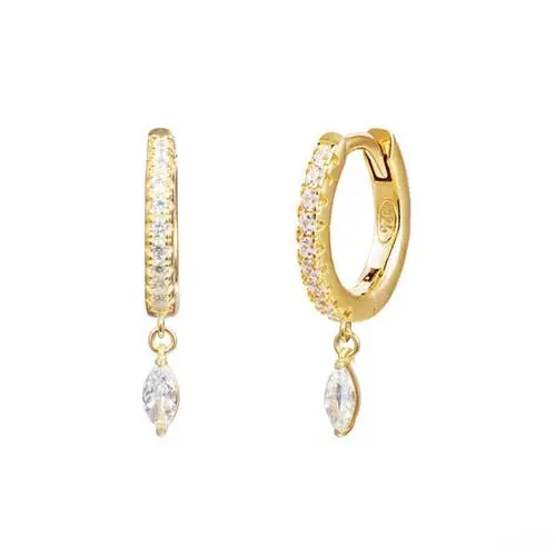 MAZIN JEWELS Marquise Huggie Earrings - Gold/white