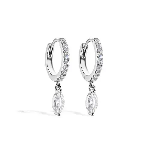 MAZIN JEWELS Marquise Huggie Earrings - Silver