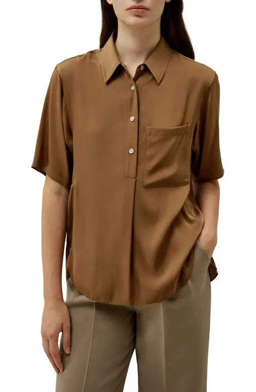 Lilysilk Short Sleeve Silk Shirt - Walnut