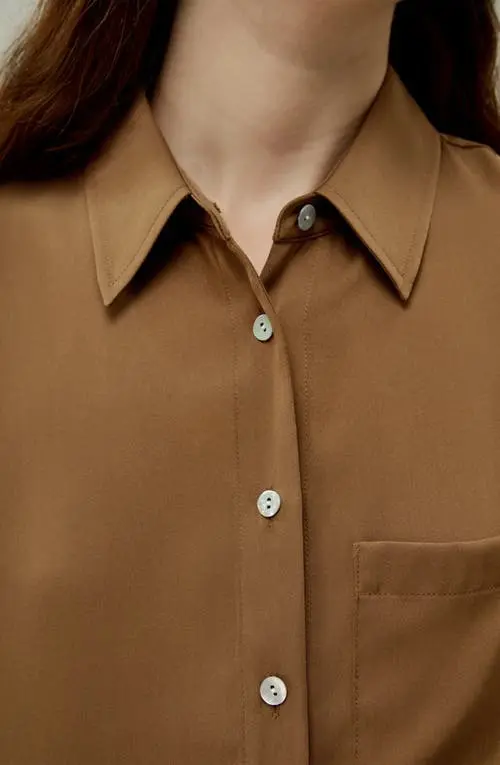 Lilysilk Short Sleeve Silk Shirt - Walnut