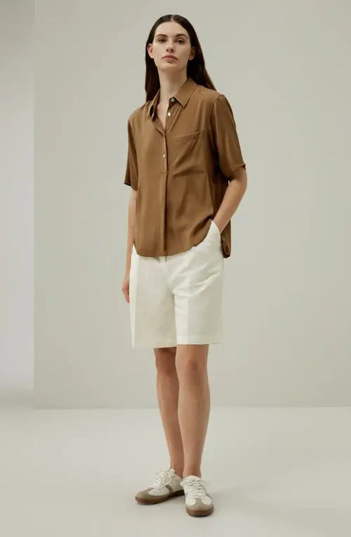 Lilysilk Short Sleeve Silk Shirt - Walnut
