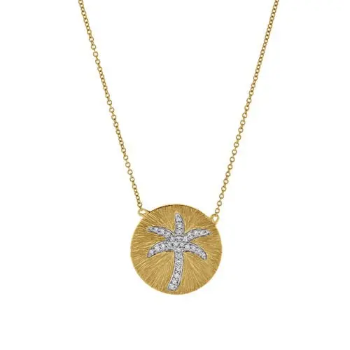 LUVMYJEWELRY Soleil Palm Diamond Round Disc Pendant Necklace - 14k Yellow Gold