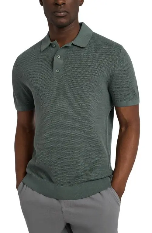 Onia Cotton Textured Knit Polo - Agave