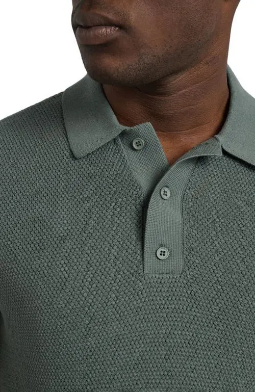 Onia Cotton Textured Knit Polo - Agave