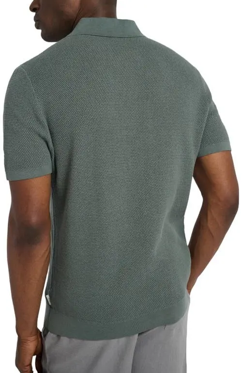 Onia Cotton Textured Knit Polo - Agave