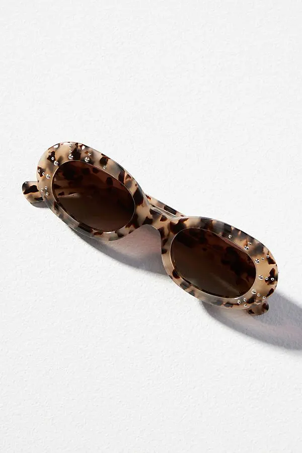 Anthropologie Crystal Shell Oval Sunglasses In Tortoise - 48  display picture 3