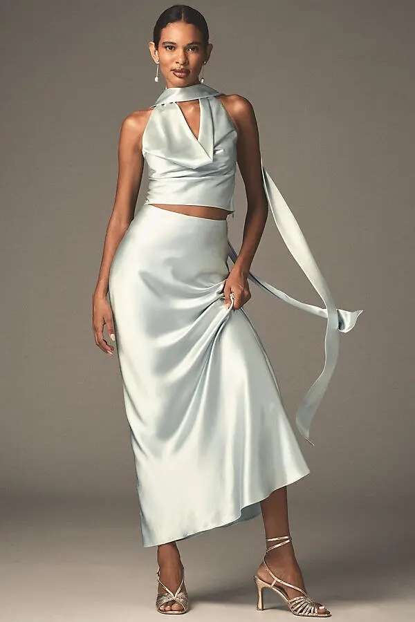 MARE MARE Satin Cowl-neck Halter Top & Column Maxi Skirt Set