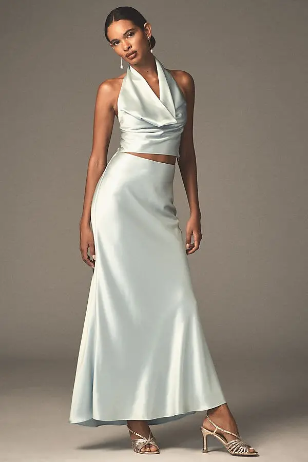 MARE MARE Satin Cowl-neck Halter Top & Column Maxi Skirt Set