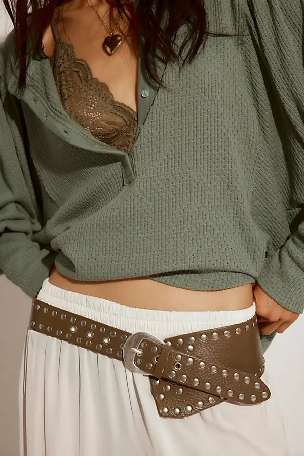 Free People Jagger Studded Hip Belt - Pesto