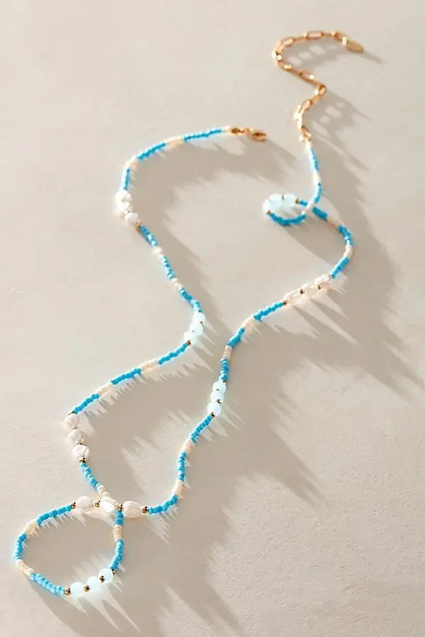 Free People Beaded Belly Chain - Sky Blue