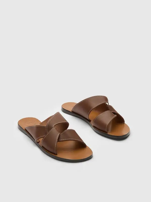 Atp Atelier Allai Leather Flat Sandals In Cannella,Contrast Stitch
