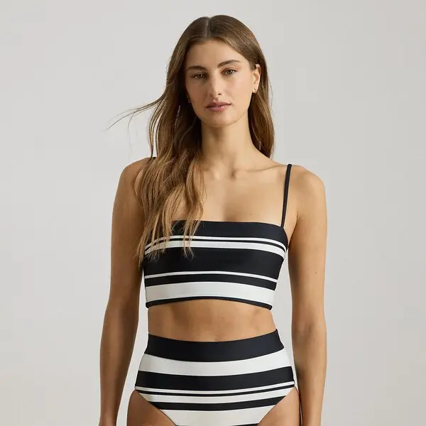 Ralph Lauren Striped High-waisted Bikini Bottom - Black/white