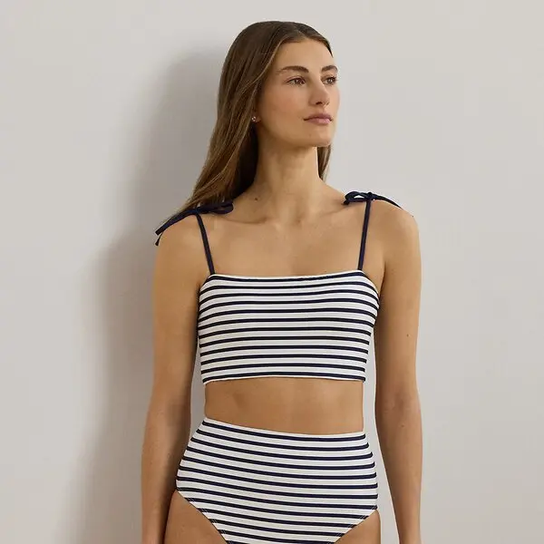 Ralph Lauren Striped High-waisted Bikini Bottom - Navy/white Stripe
