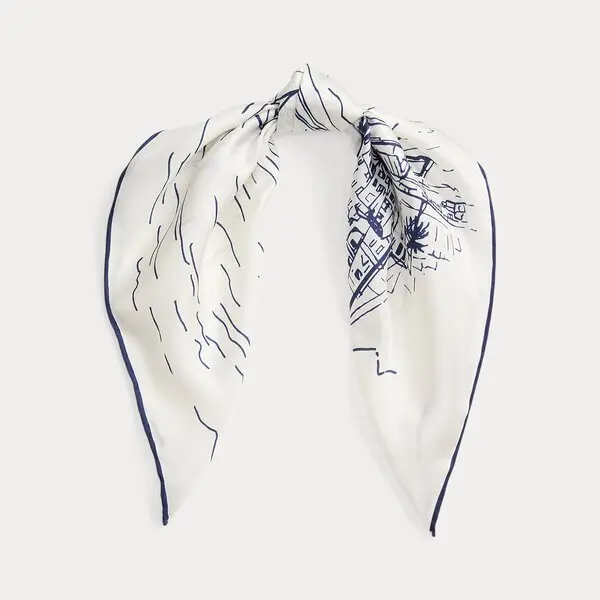 Ralph Lauren Landscape-print Silk Square Scarf - Navy