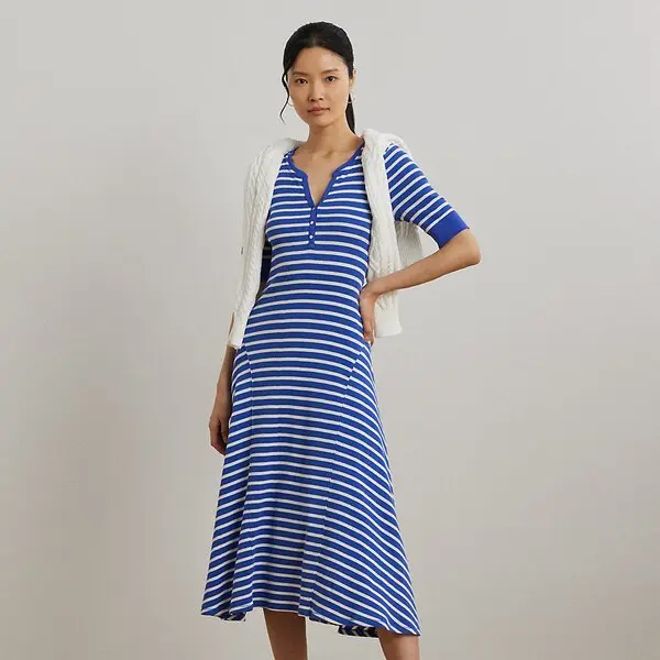 blue and white striped dress ralph lauren Dunya Abaya in Denim Blue_1.mp4