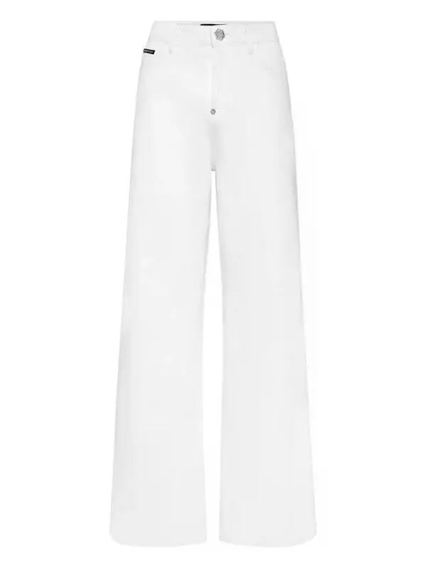 Philipp Plein Logo-embroidered Wide Leg Jeans - White
