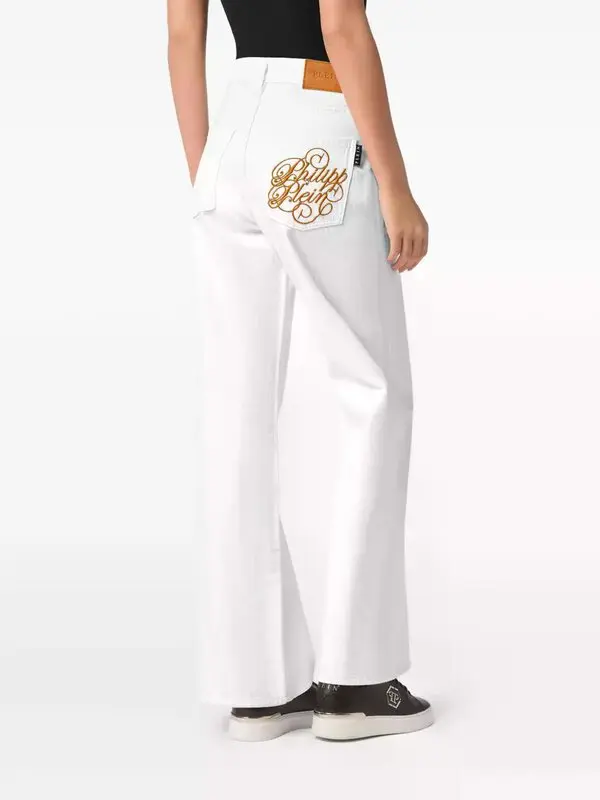 Philipp Plein Logo-embroidered Wide Leg Jeans - White