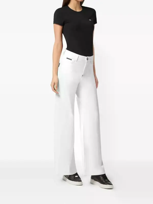 Philipp Plein Logo-embroidered Wide Leg Jeans - White