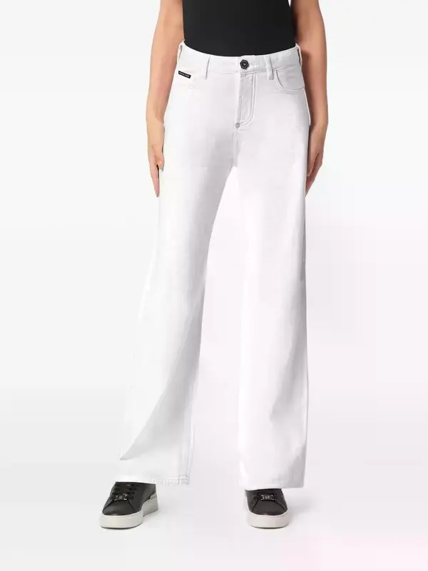 Philipp Plein Logo-embroidered Wide Leg Jeans - White