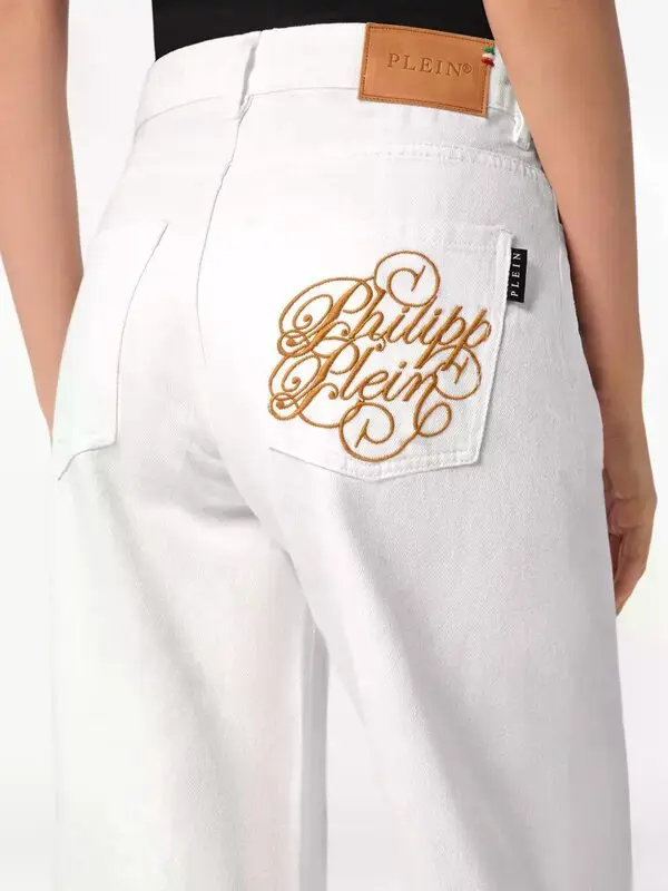 Philipp Plein Logo-embroidered Wide Leg Jeans - White