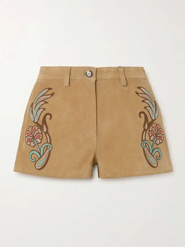 Etro Appliquéd Suede Shorts - Sand