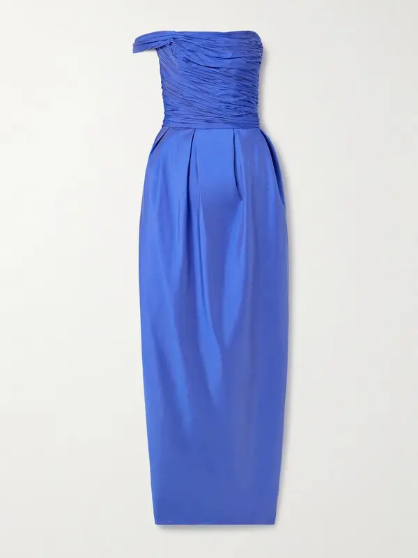 MARMAR HALIM One-shoulder Gathered Plissé-taffeta Gown - Blue