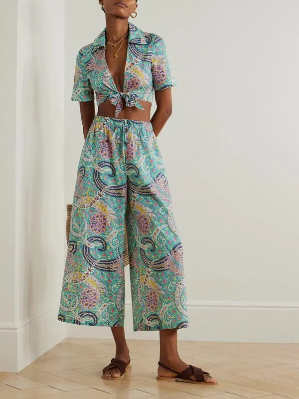 Etro Paisley-print Cotton And Silk-blend Voile Wide-leg Pants