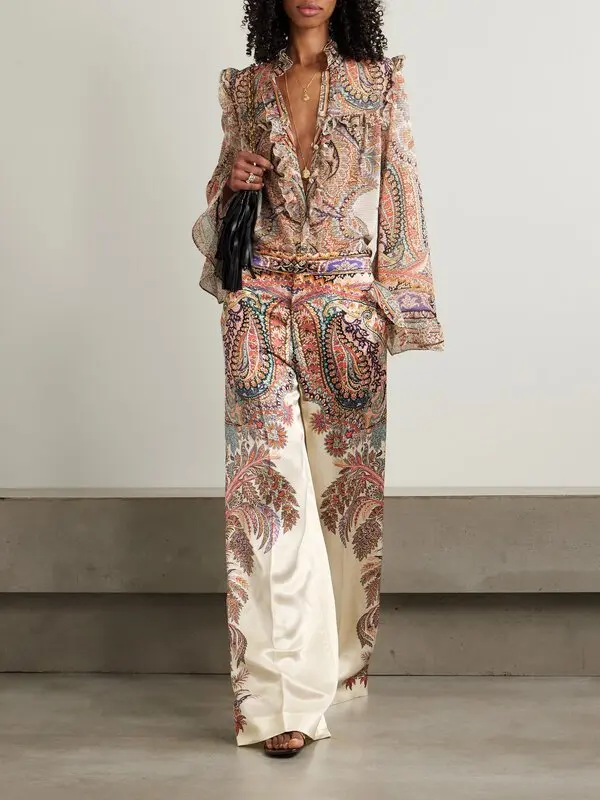 Etro Printed Wide-leg Satin Pants