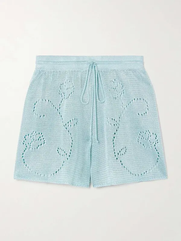 Calle Del Mar Pointelle-knit Shorts - Light Blue