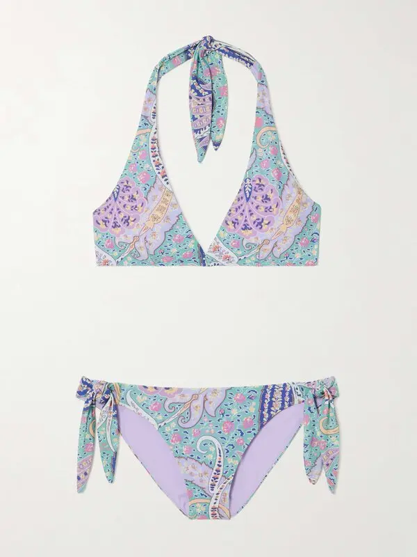 Etro Paisley-print Halterneck Bikini - Light Blue