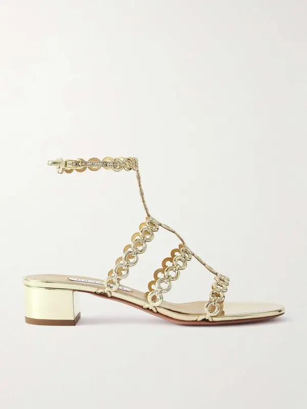AQUAZZURA Infinity Mirrored-leather Sandals - Shiny Gold