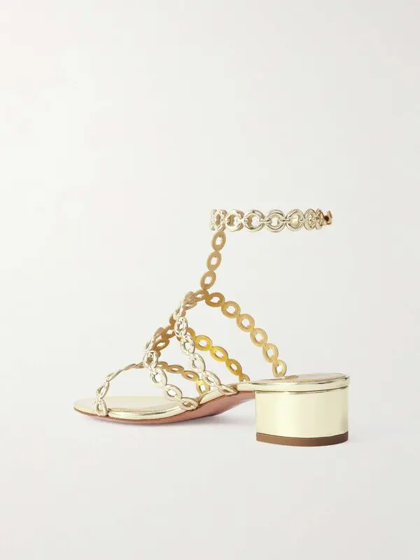 AQUAZZURA Infinity Mirrored-leather Sandals - Shiny Gold