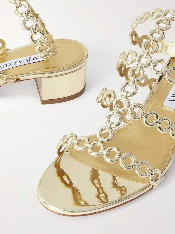 AQUAZZURA Infinity Mirrored-leather Sandals - Shiny Gold