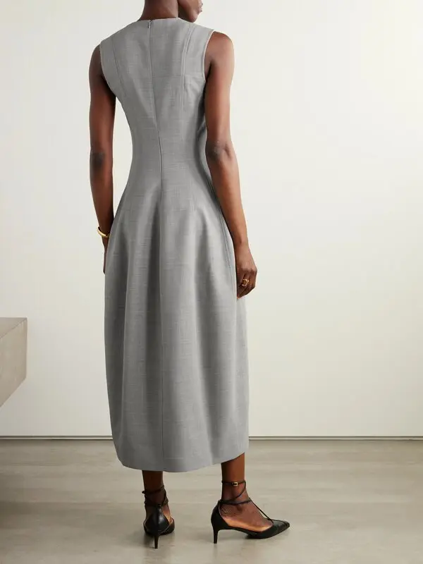 Brunello Cucinelli Paneled Wool Midi Dress - Gray