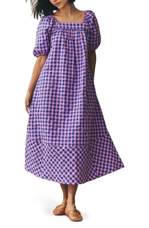 NEXT Gingham Seersucker Puff Sleeve Dress