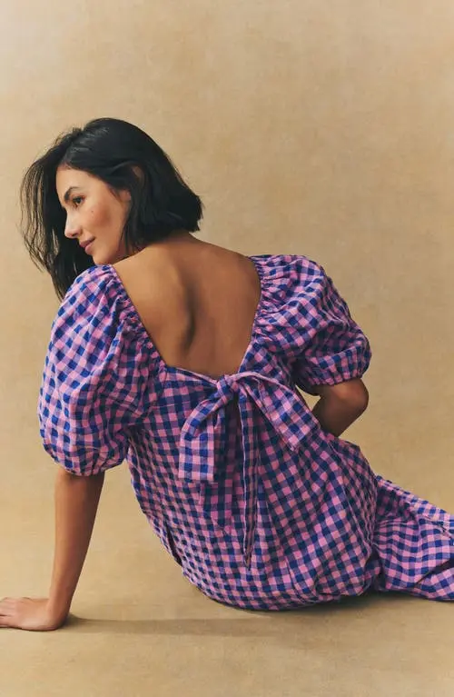 NEXT Gingham Seersucker Puff Sleeve Dress