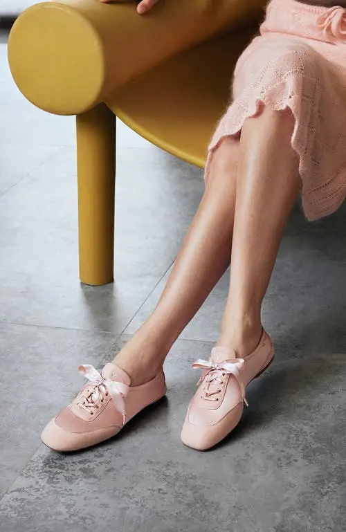 Vivaia Cristina Square-toe Satin Ballet Sneakers - Peach Blush