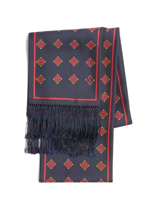 Valentino Garavani Opticool Silk Bandeau Scarf With Fringe - Blue