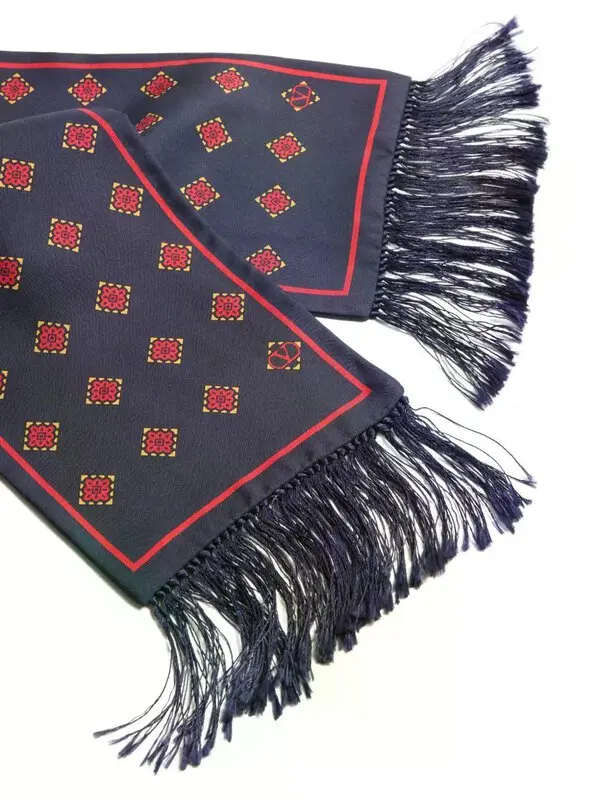 Valentino Garavani Opticool Silk Bandeau Scarf With Fringe - Blue