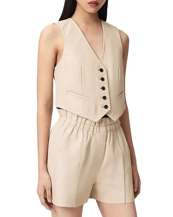ALLSAINTS Arla Lea Leather Waistcoat - Antique White